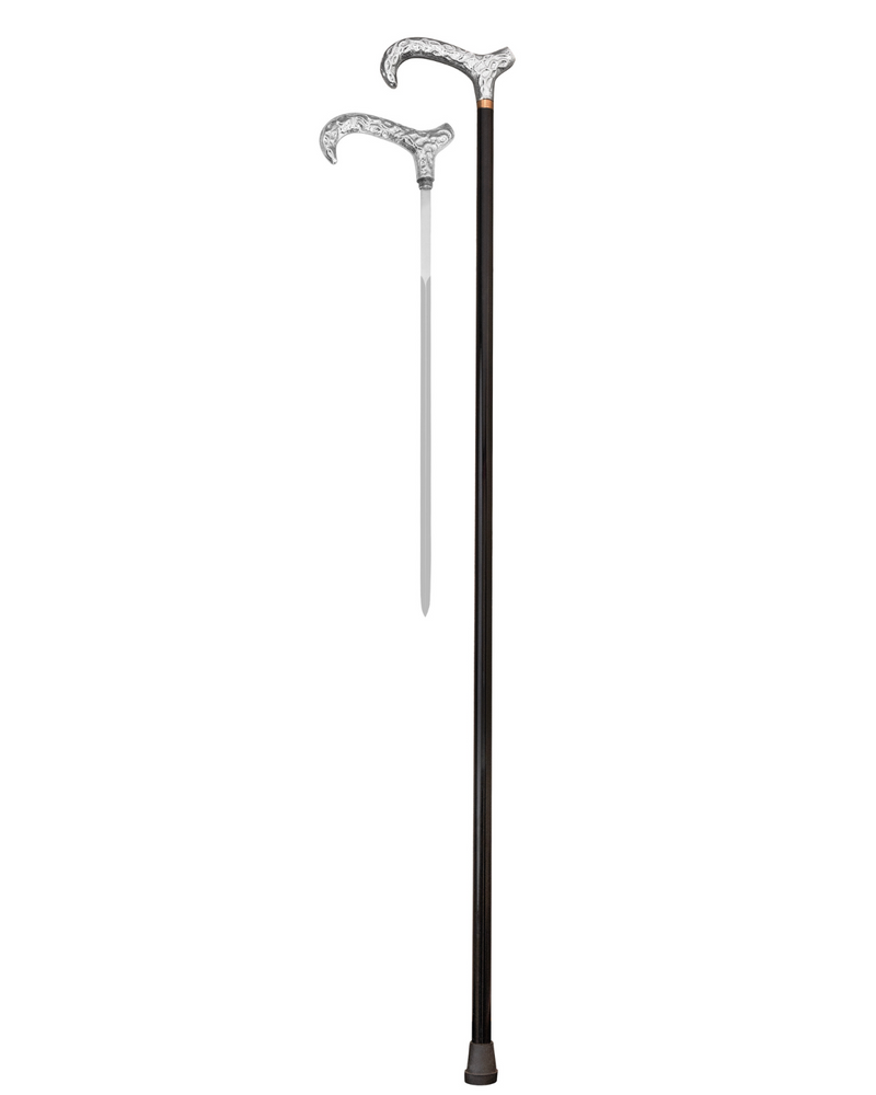 Embossed Chrome Derby Handle Collector's Sword Cane - WalkingCanes.com