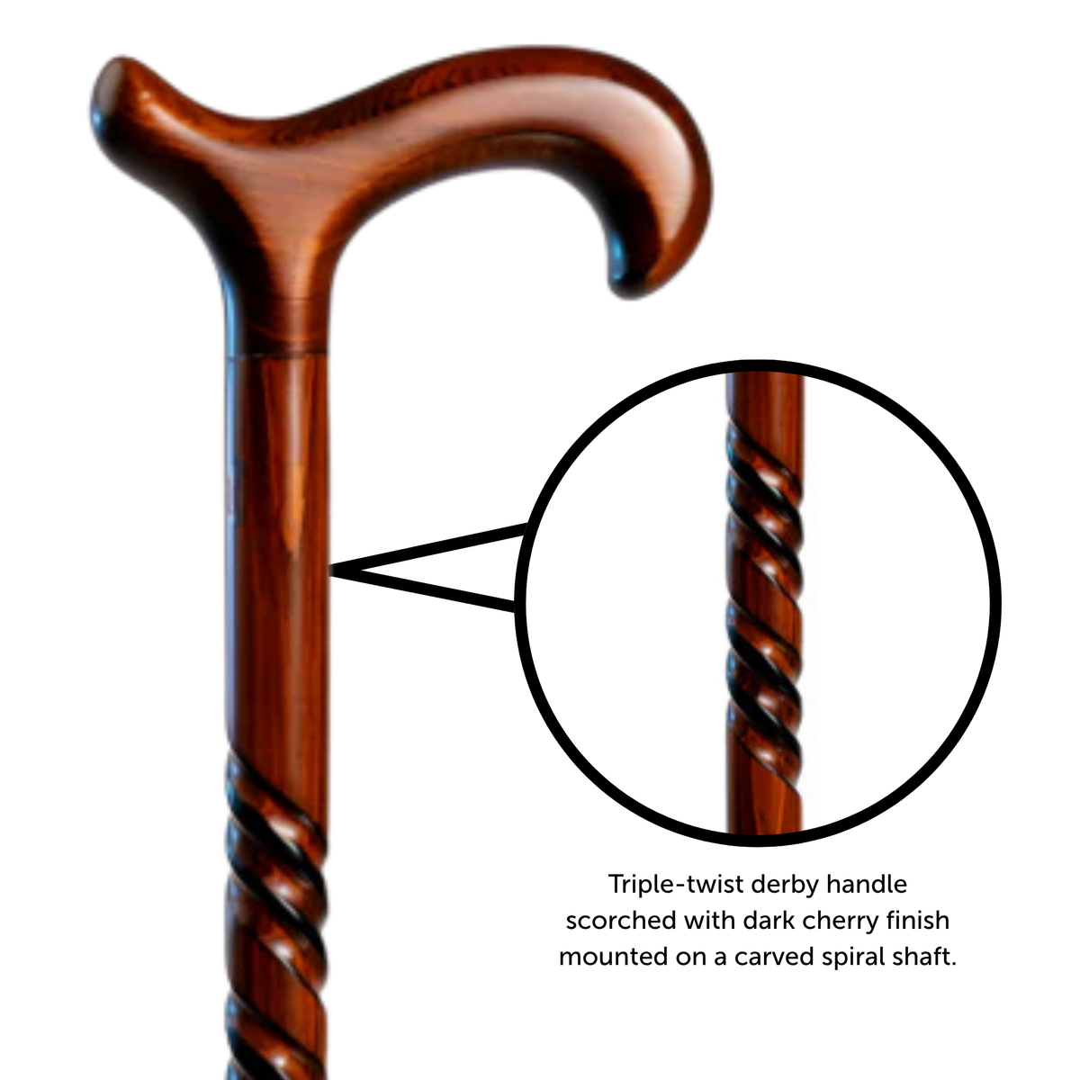 Triple Twist Derby Walking Cane with Dark Cherry Finish Shaft ...