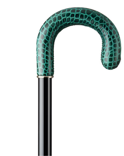 Aqua Italian Leather Crook Walking Cane with Beechwood Shaft - WalkingCanes.com