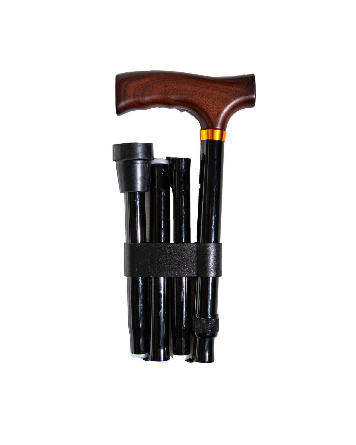 Extra Short Folding Cane with Wood Fritz Handle - WalkingCanes.com