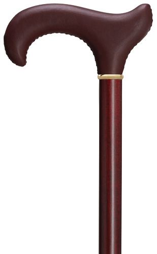 Genuine Leather Derby Walking Cane with Beechwood Shaft - WalkingCanes.com