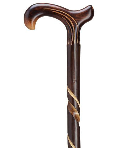 Hand Carved Spiral Derby Handle Cane - WalkingCanes.com